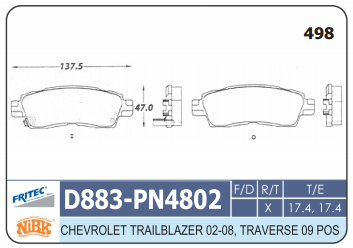 Pastilla de freno para CHEVROLET TRAILBLAZER 02-08, TRAVERSE 09 PO D883 ...