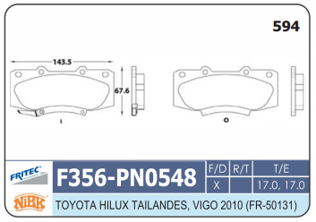 Pastilla de freno para TOYOTA HILUX TAILANDES, VIGO 2010 (FR-50131) F356 marca FRITEC