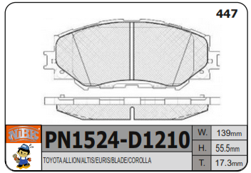Pastilla de freno para TOYOTA ALLION/ALTIS/EURIS/BLADE/COROLLA PN1524 ...